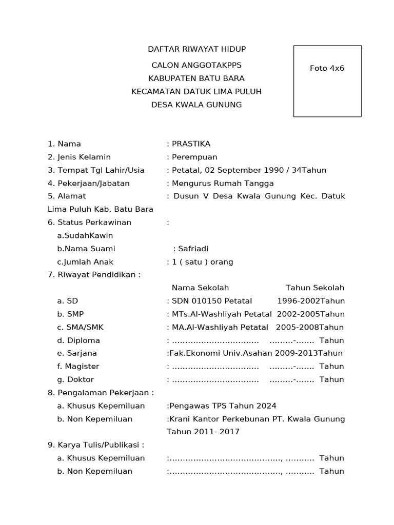DAFTAR RIWAYAT HIDUP KPPS | PDF