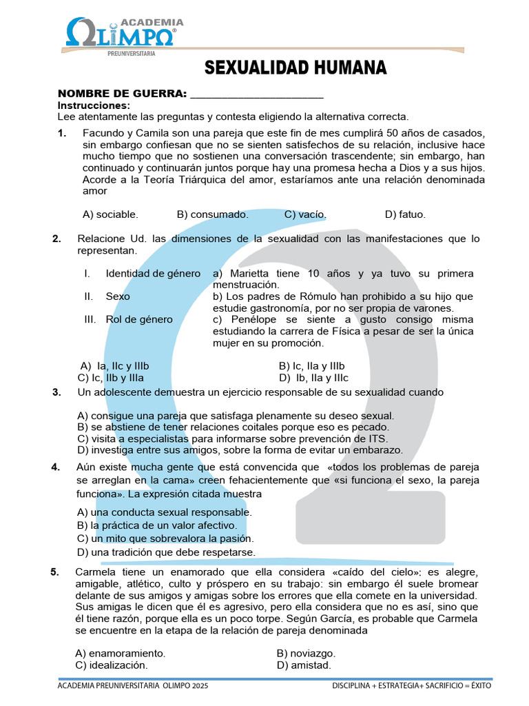 Práctica de Sexualidad Humana | PDF | La sexualidad humana | Relaciones interpersonales
