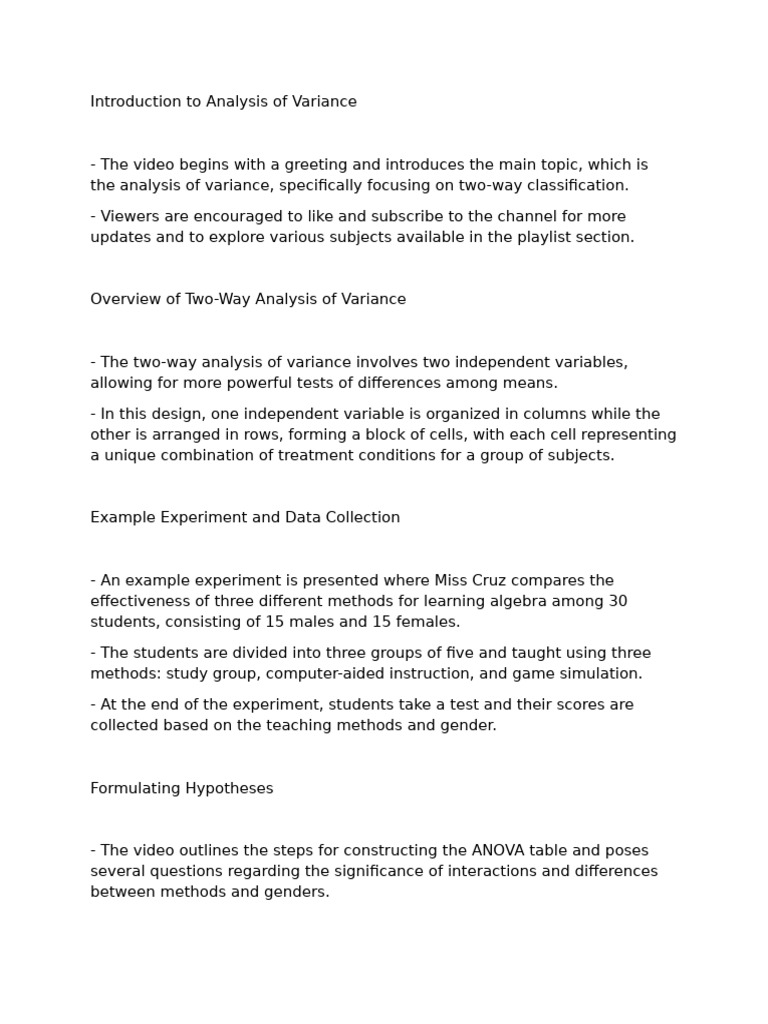 Introduction To Analysis of Variance | PDF | Analysis Of Variance ...