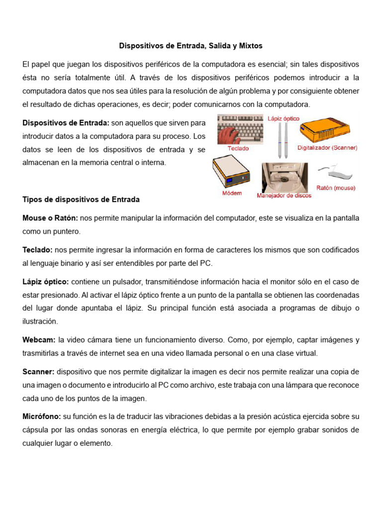 Dispositivos de Entrada, Salida y Mixtos | PDF | Periférico | Hardware ...