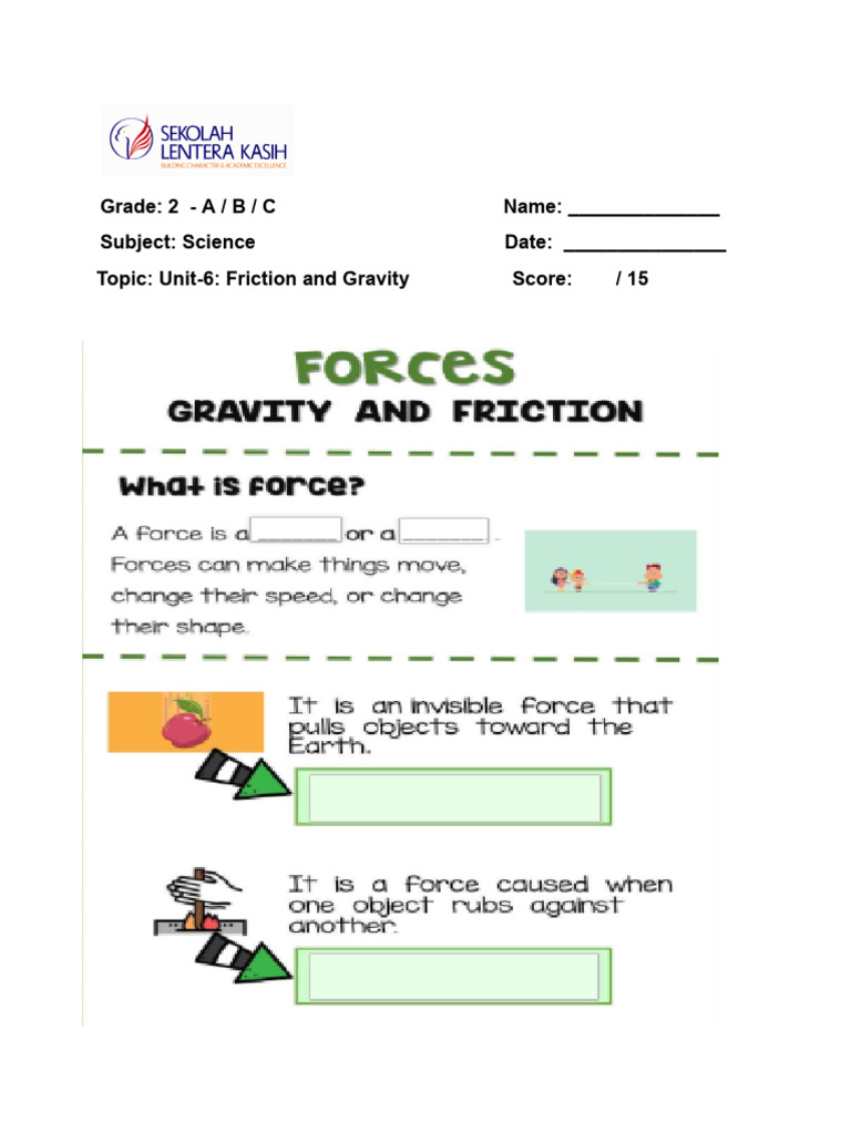 Grade 2 Science: Friction & Gravity Test | PDF