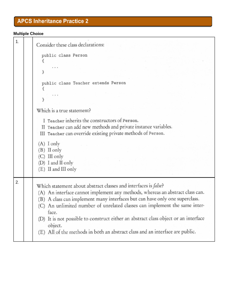 APCS Inheritance Practice 2 | PDF