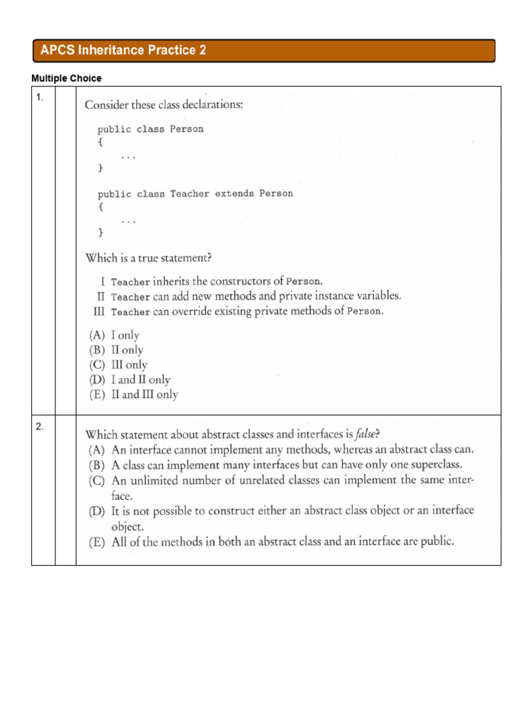 APCS Inheritance Practice 2 | PDF