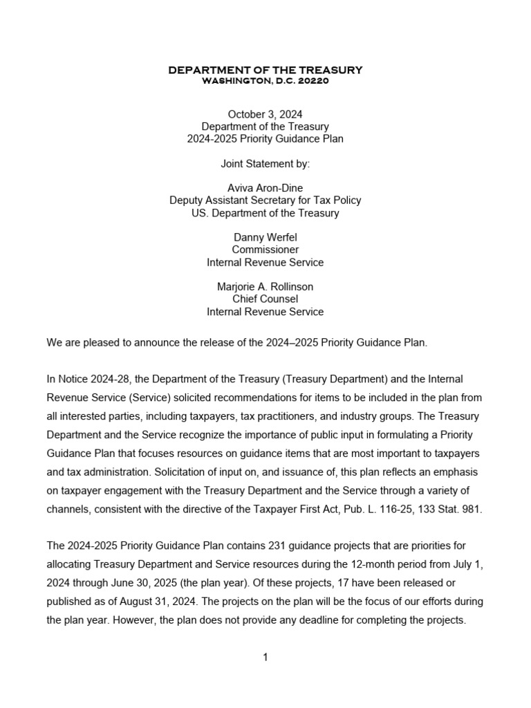 2024 2025 Priority Guidance Plan Initial Version | PDF | Cost Of Living ...