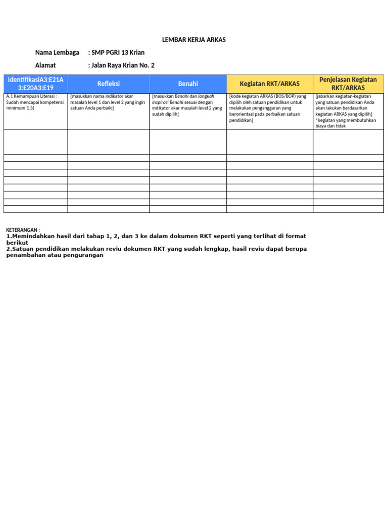 Contoh Lembar Kerja ARKAS PBD | PDF