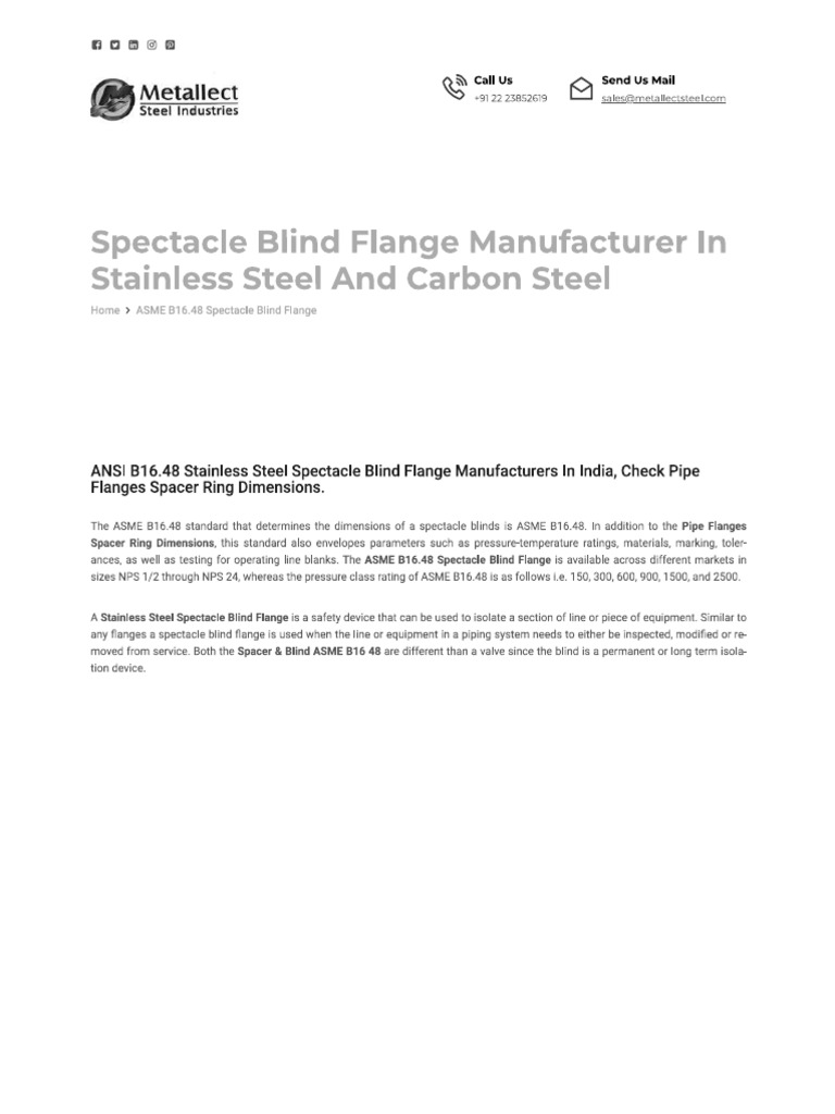 Spectacle Blind Weight Table | PDF