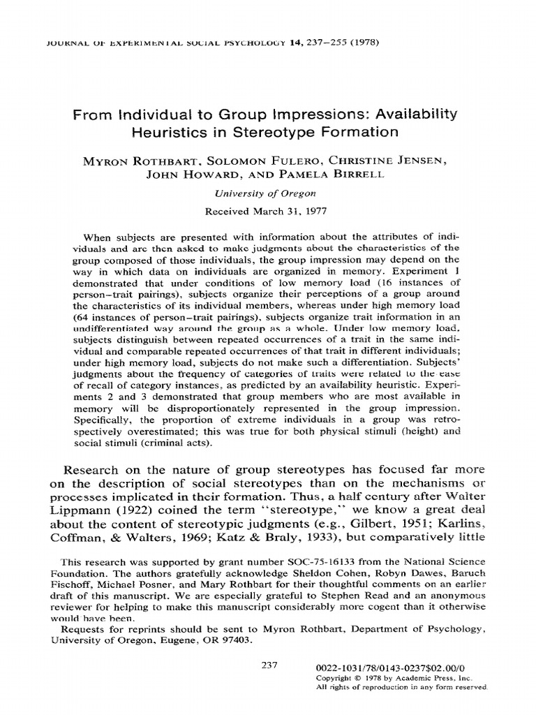 From Individual To Group Impressions - Availability Heuristics in ...