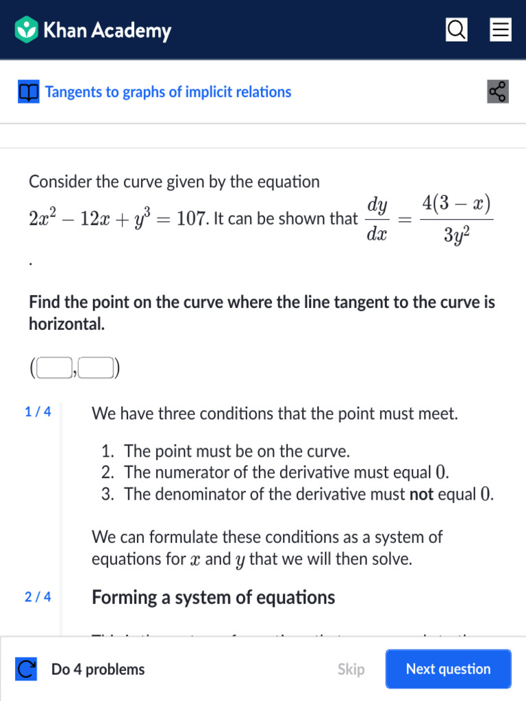 Tangents To Graphs of Implicit Relations (Practice) Khan Academy | PDF