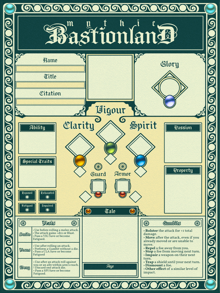 Mythic Bastionland Character Sheet V2 | PDF