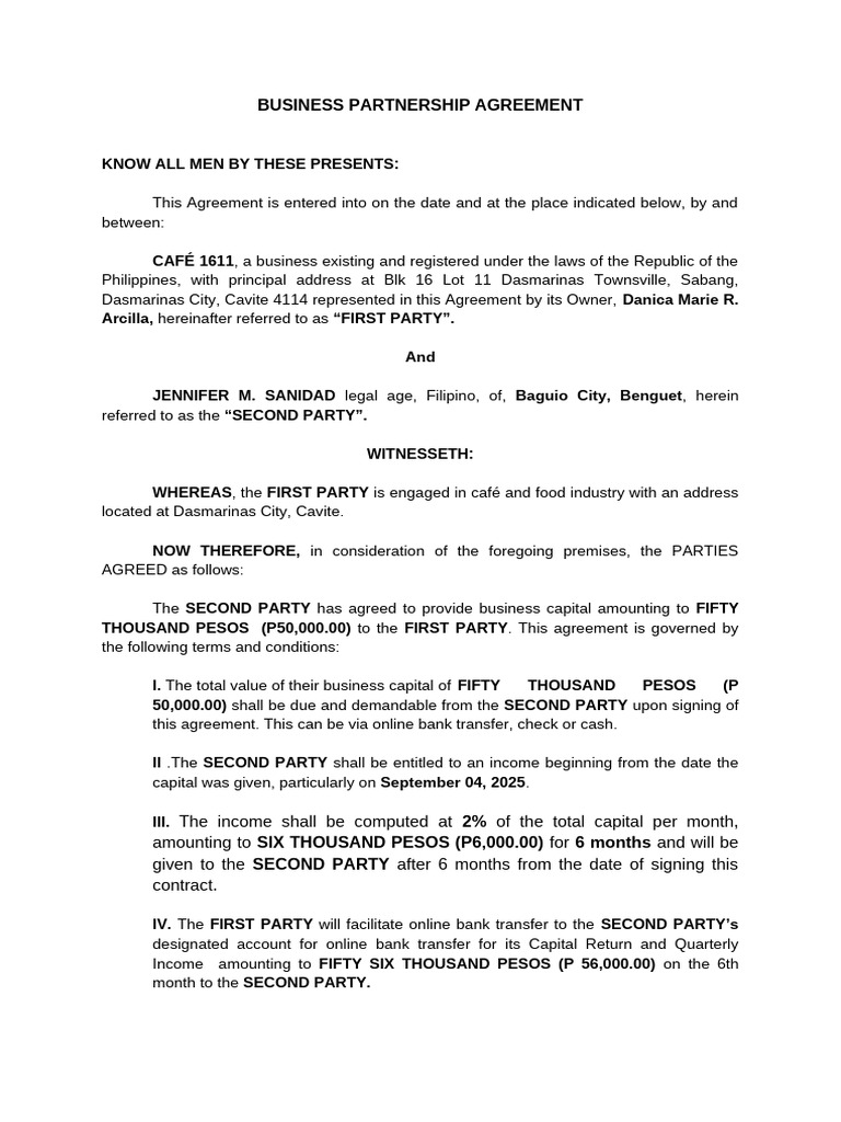 BUSINESS PARTNERSHIP AGREEMENT | PDF | Private Law | Justice