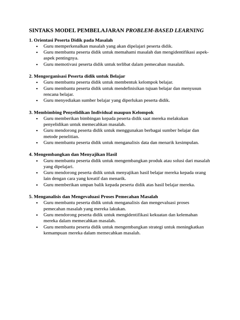 Sintaks Model PBL Dan PJBL | PDF