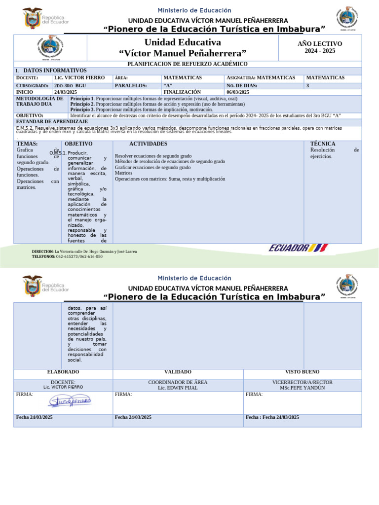 2do - 3ro REFUERZO PLANIFICACION | PDF | Matriz (Matemáticas) | Ecuaciones