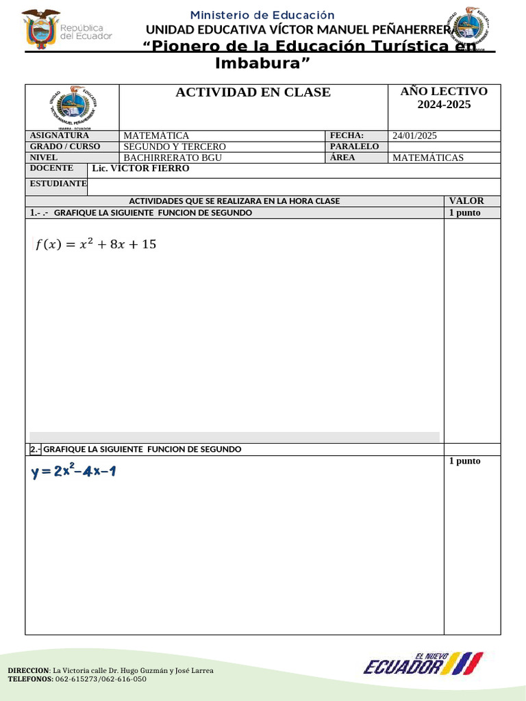 2do Y 3ro BGU ACTIVIDAD EN CLASE | PDF | Matemáticas | Objetos matemáticos