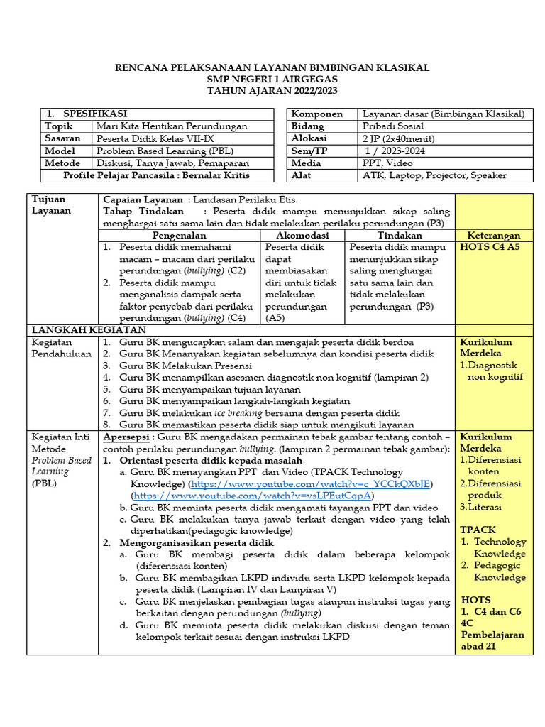 Bukti Karya RPL Klasikal Dan Materi (Perundungan) | PDF