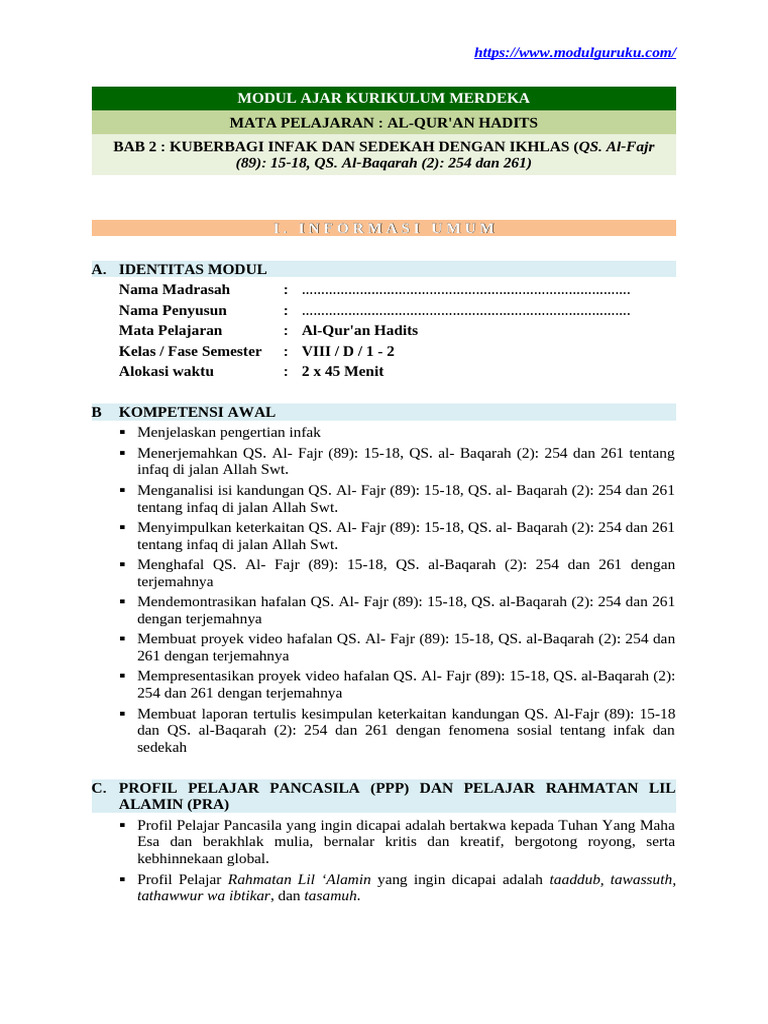 Modul Ajar Al-Quran Hadis Kelas 8 Bab 2 (Modulguruku - Com) | PDF