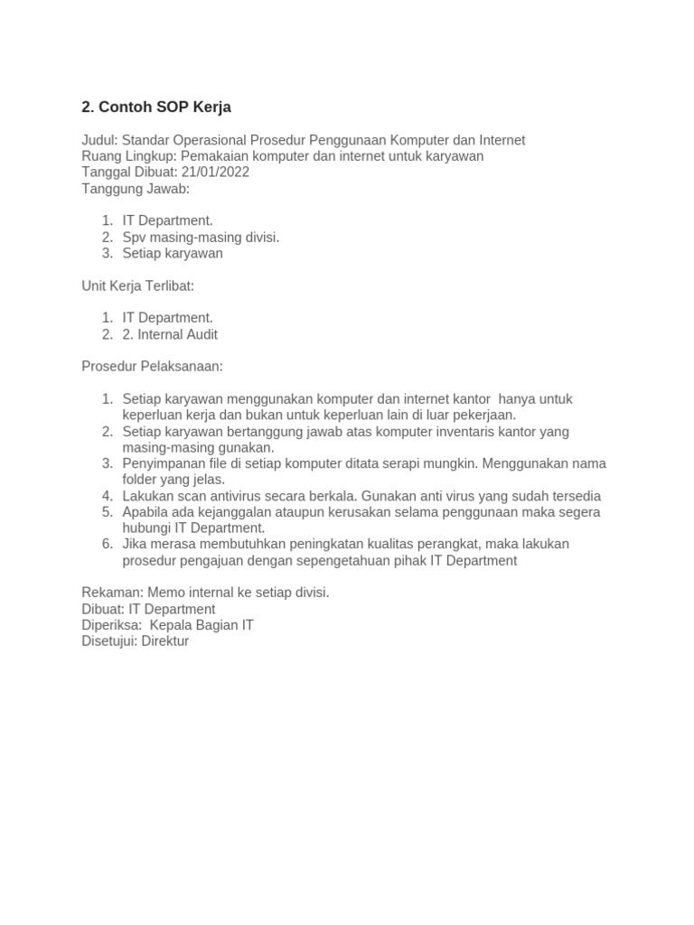 SOP Penggunaan Komputer Dan Internet | PDF