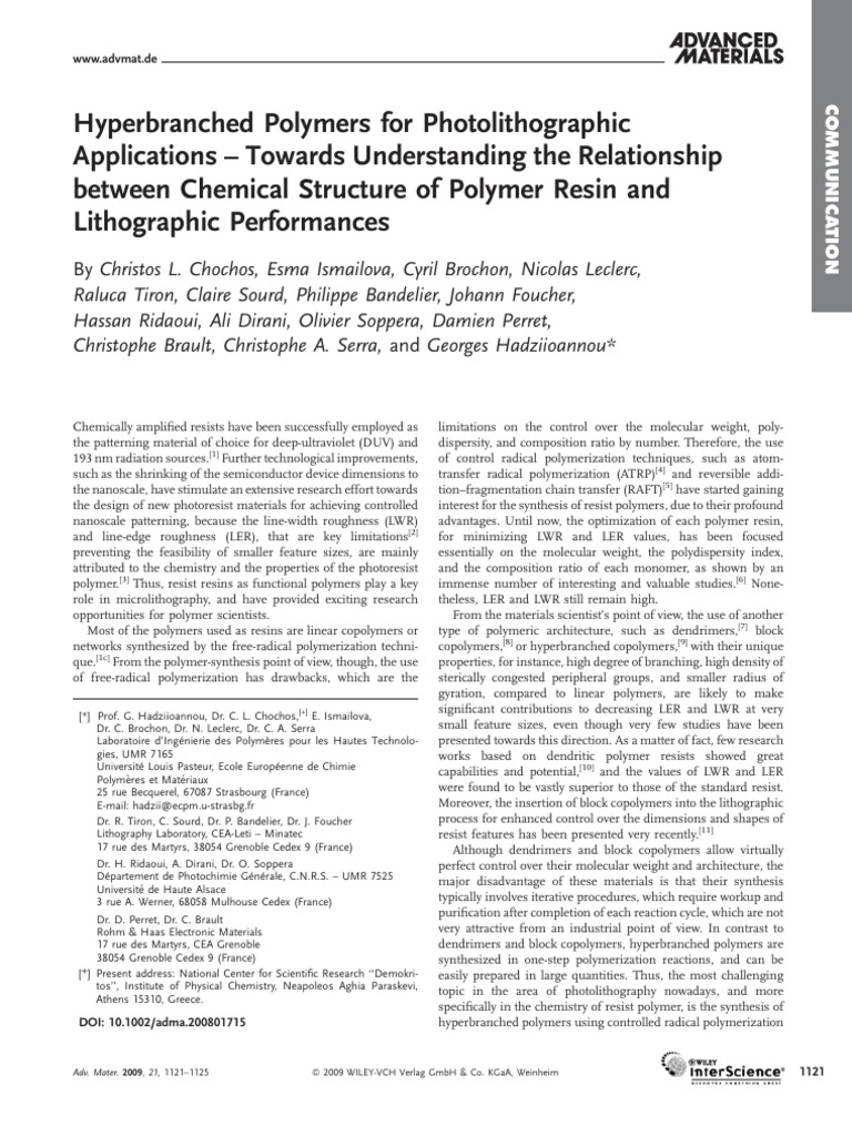 Hyperbranched Polymers For Photolithogra | PDF | Copolymer | Polymers