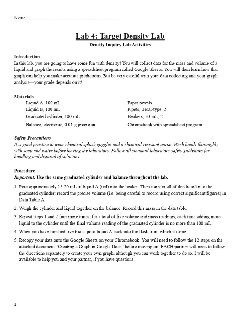 Density Lab: Data Collection & Graphing | PDF | Density | Chart