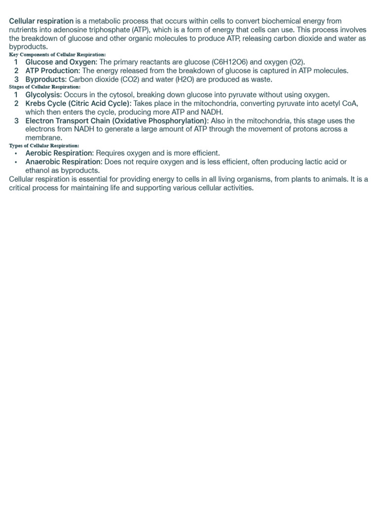 Overview Of Cellular Respiration Process Pdf