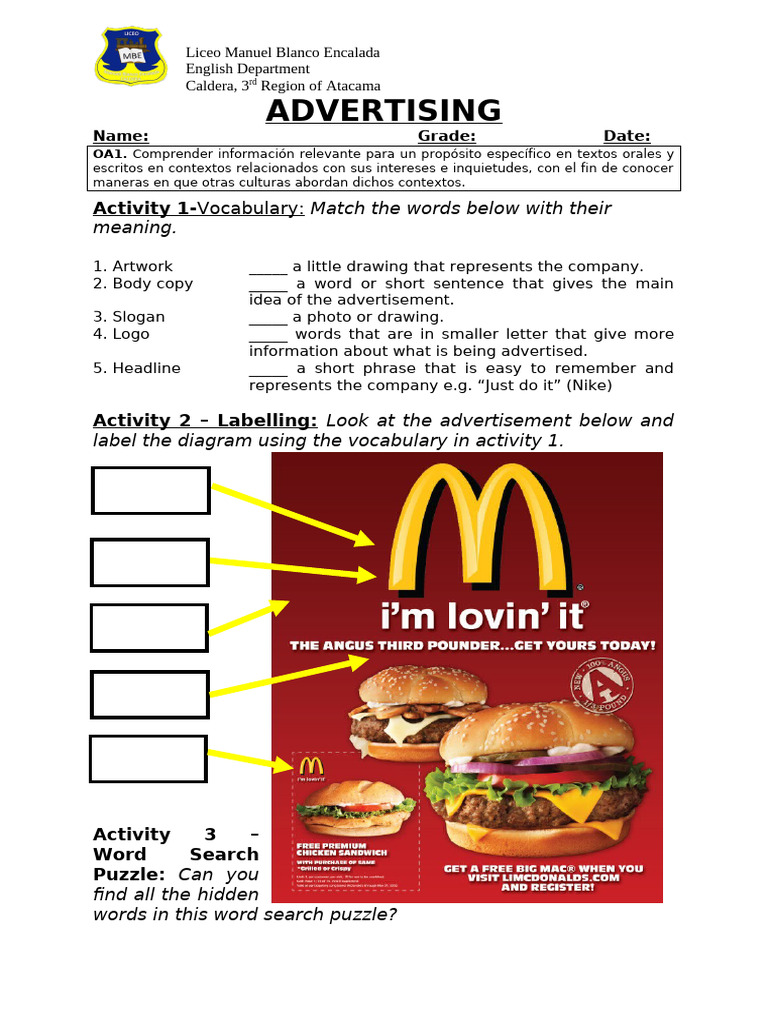 Worksheet-Ads Vocabulary | PDF