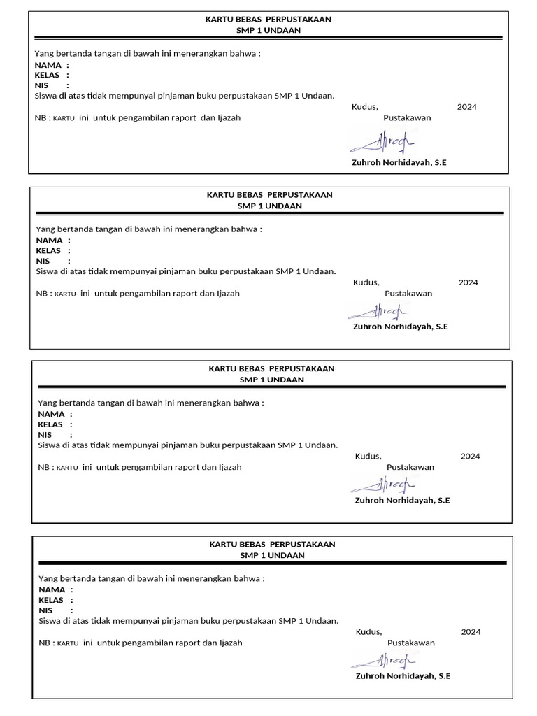 Kartu Bebas Perpus | PDF