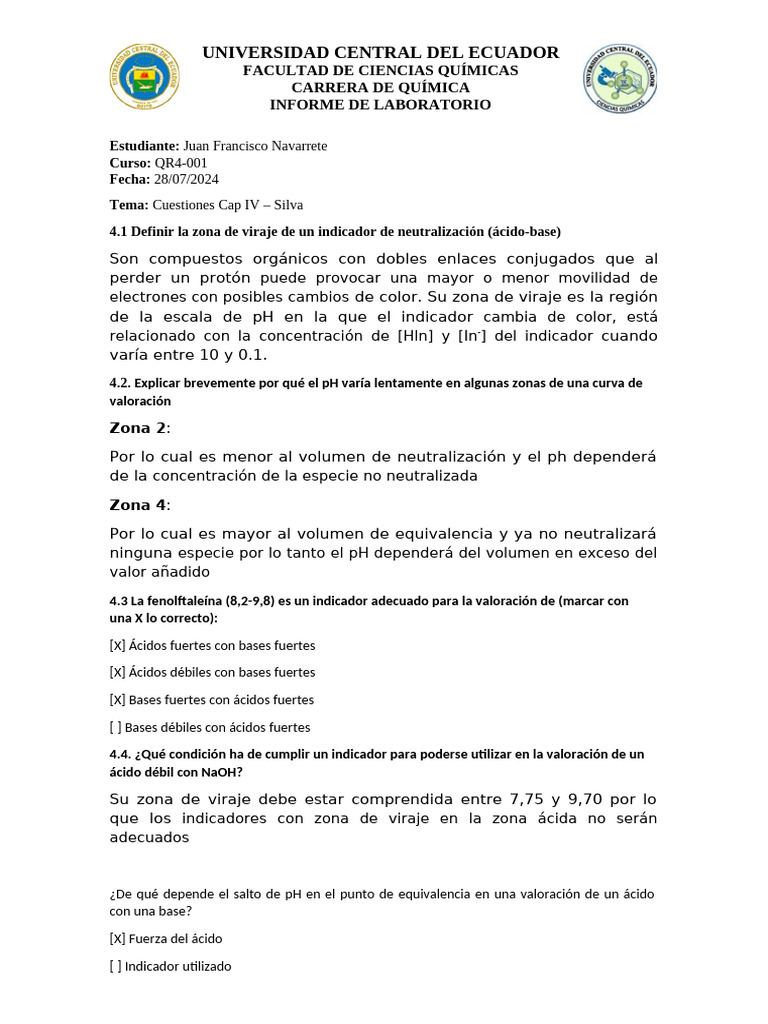 Cuestiones Cap IV | PDF | Ph | Ácido