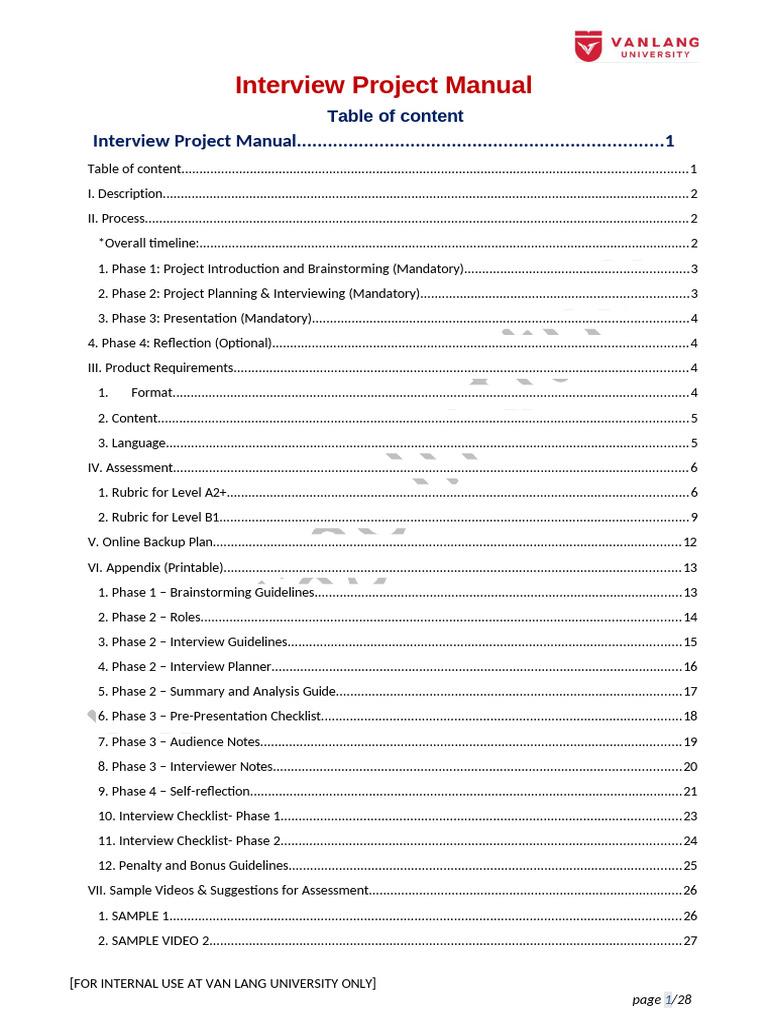 Anh Văn 3 & 4 - (UPDATED) PBA Manual - Interview Project | PDF | Interview | Vocabulary