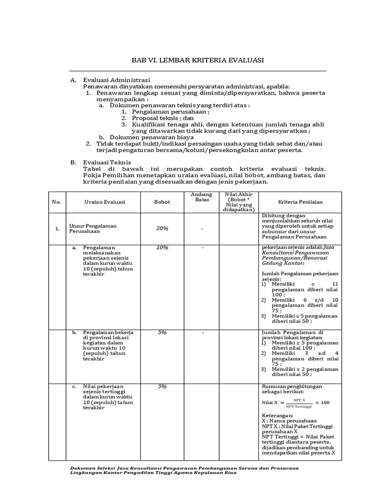 Kriteria Evaluasi Jasa Konsultansi Pembangunan | PDF