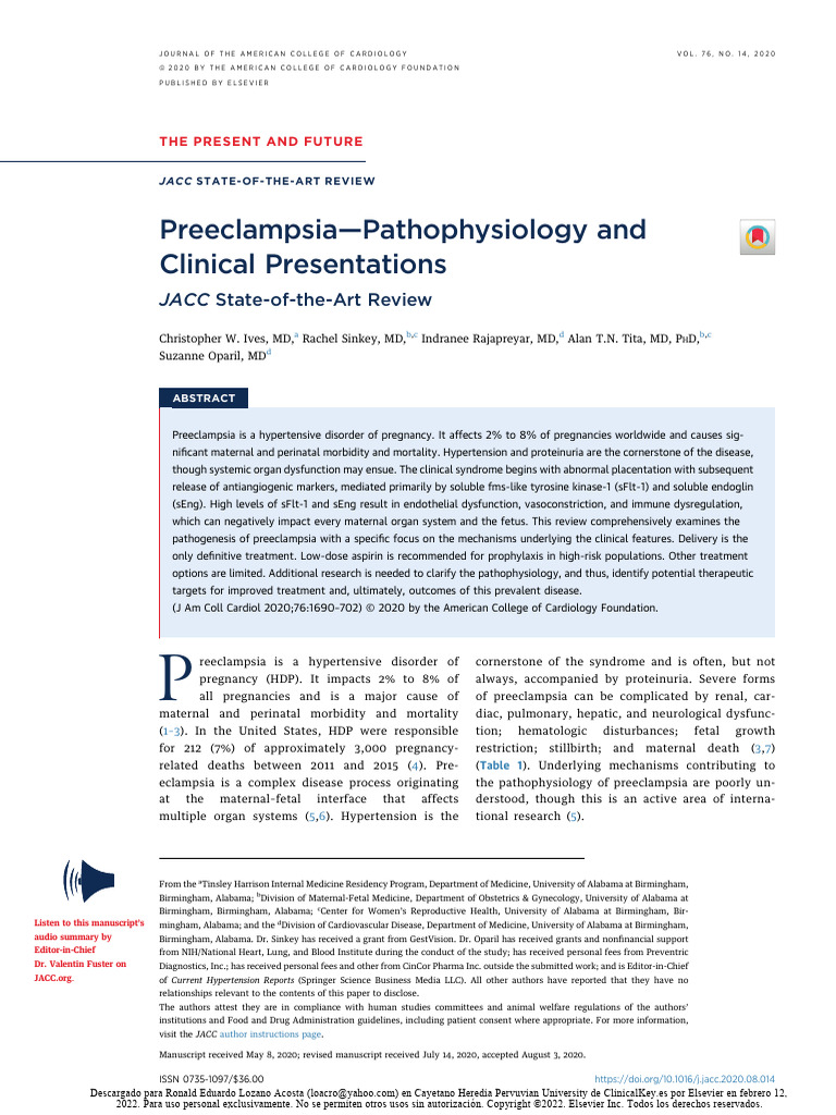 Preeclampsia-Pathophysiology and Clinical Presentations | PDF | Medical ...
