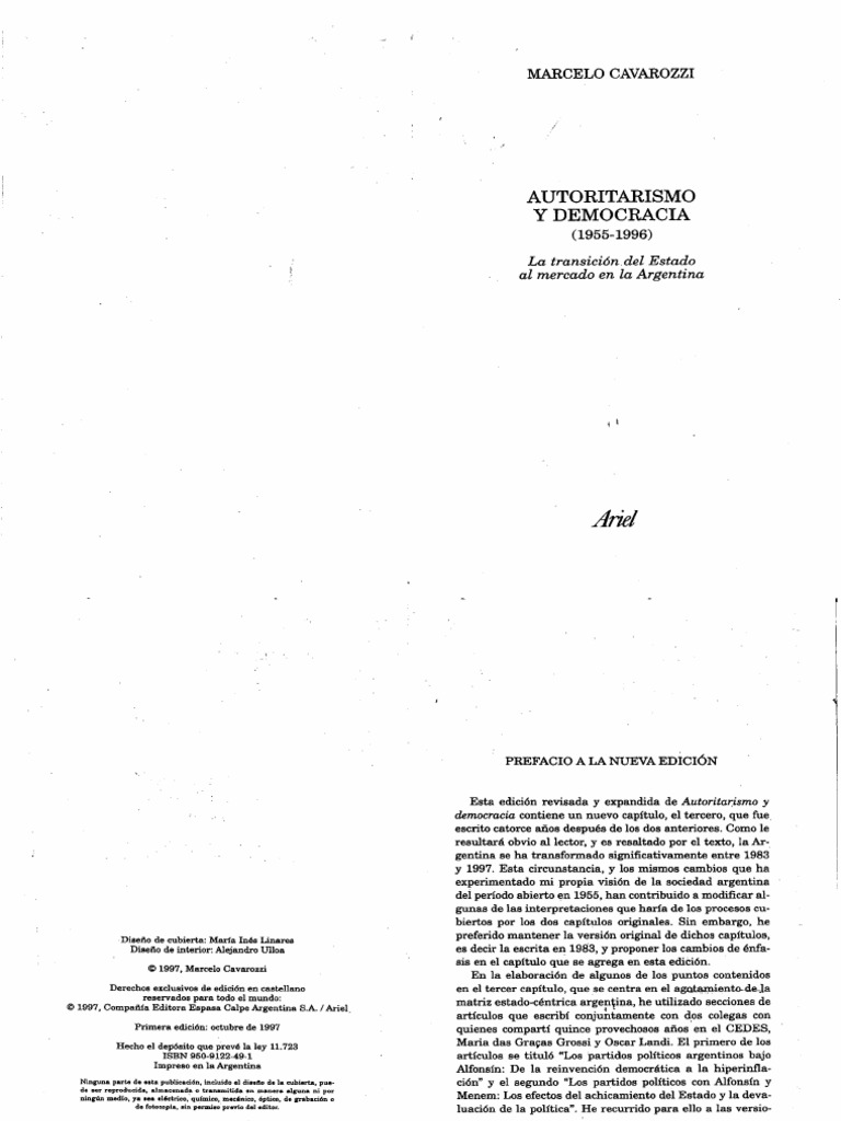 Cavarozzi Autoritarismo y Democracia | PDF