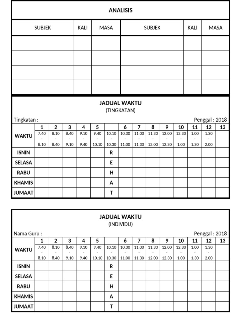 Jadual Waktu Kosong (13 Waktu) | PDF