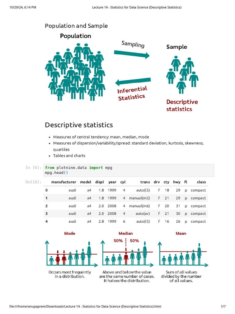 Descriptive Statistics Overview | PDF | Descriptive Statistics | Statistics
