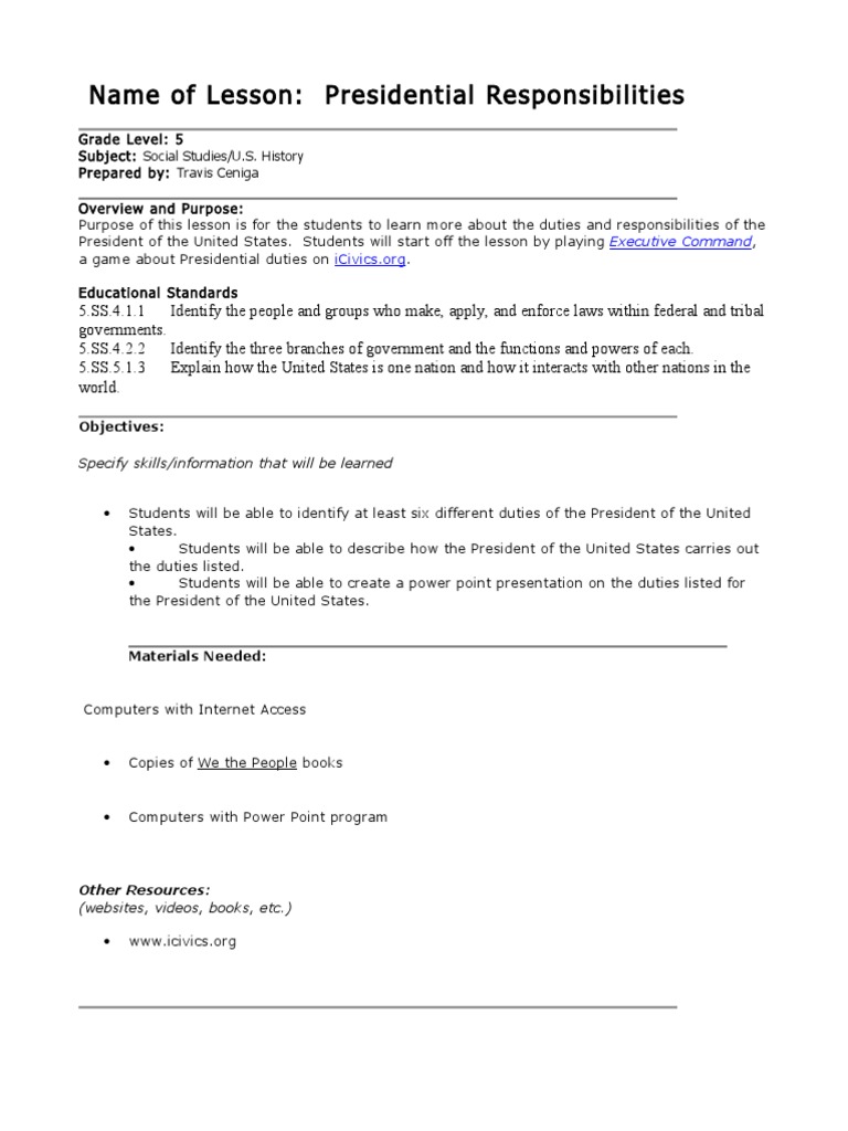 Presidential Responsibilities | PDF | Presidents Of The United States ...