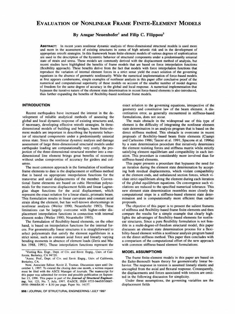 (ASCE)0733-9445(1997)123_7(958) | PDF | Finite Element Method | Nonlinear System