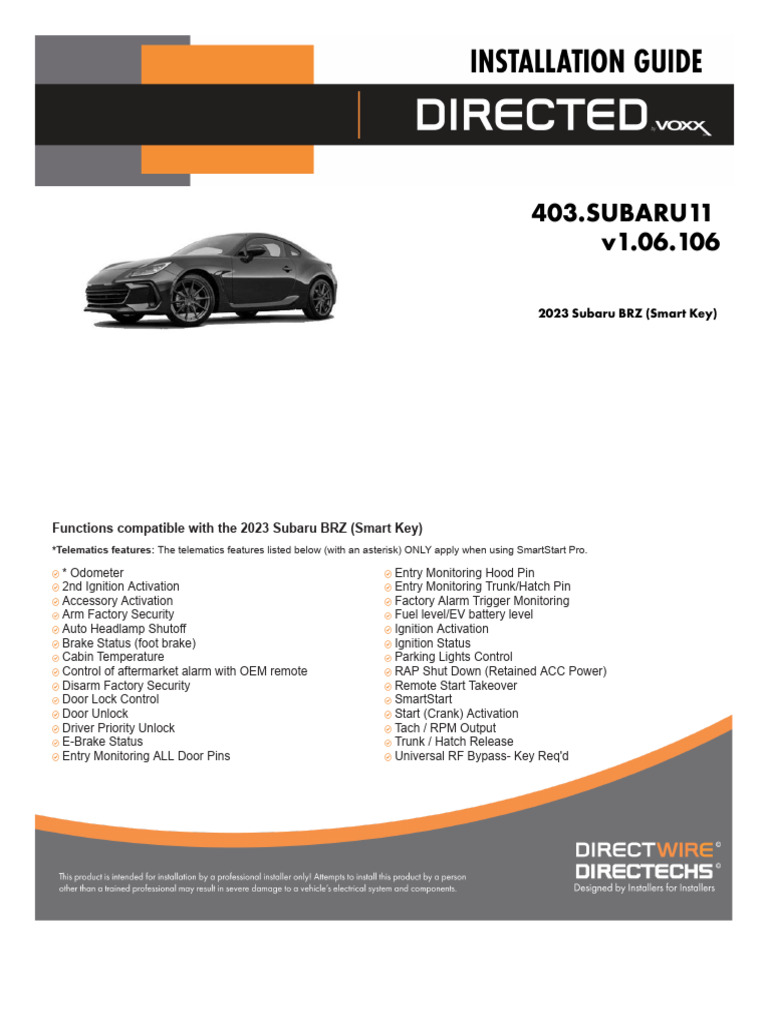 2023 Subaru BRZ Smart Key Functions Guide | PDF | Electrical Connector ...