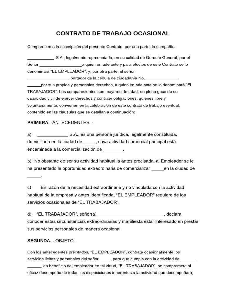 Contrato de trabajo ocasional | PDF | Salario | Derecho laboral