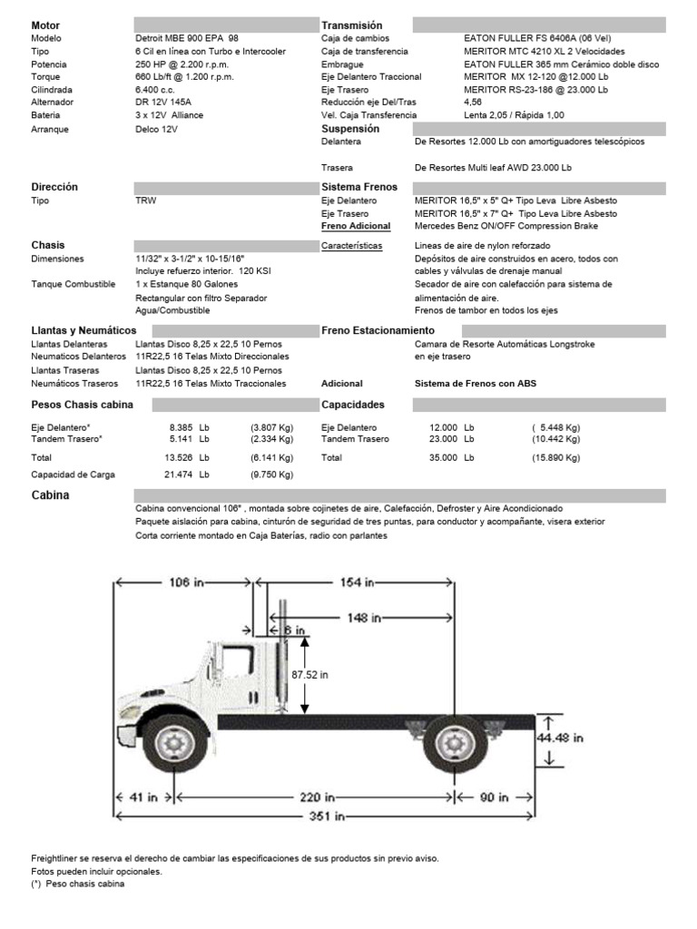 Freightliner CHASIS M2 106 4X4 35K MBE 250 MIXTO ... - Kaufmann | PDF ...