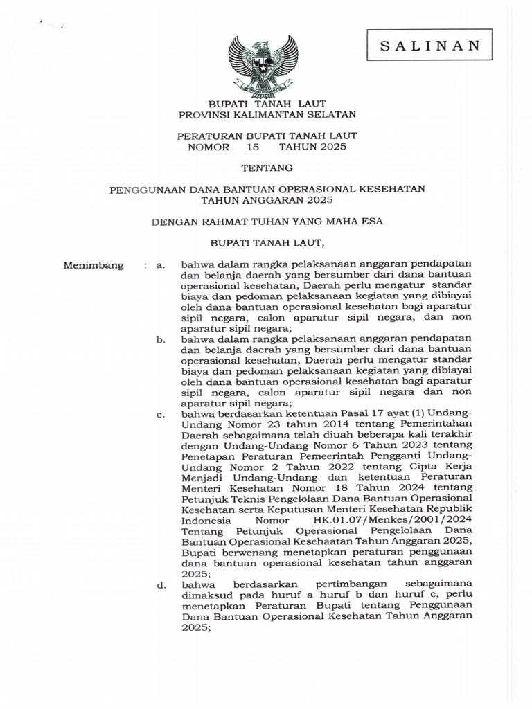 Perbup Penggunaan Dana Bok Tahun Anggaran 2025 | PDF