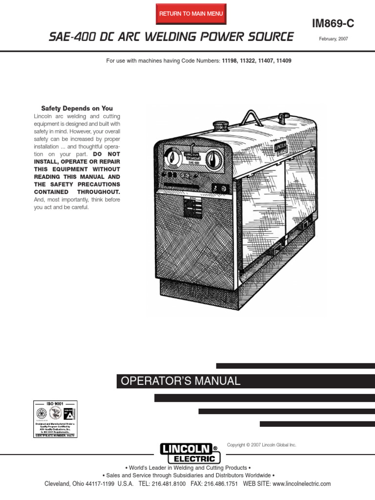 Manual de Operario SAE-400, Códigos 11198, 11322, 11407 y 11 | PDF ...