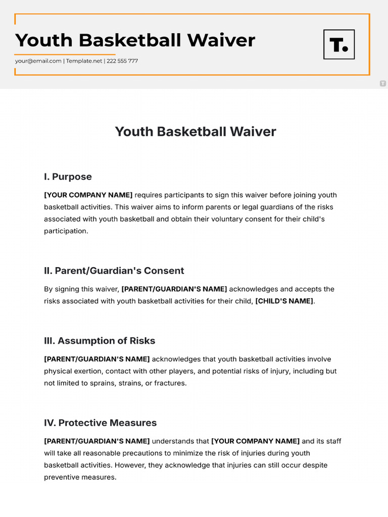 Youth Basketball Waiver Template | PDF