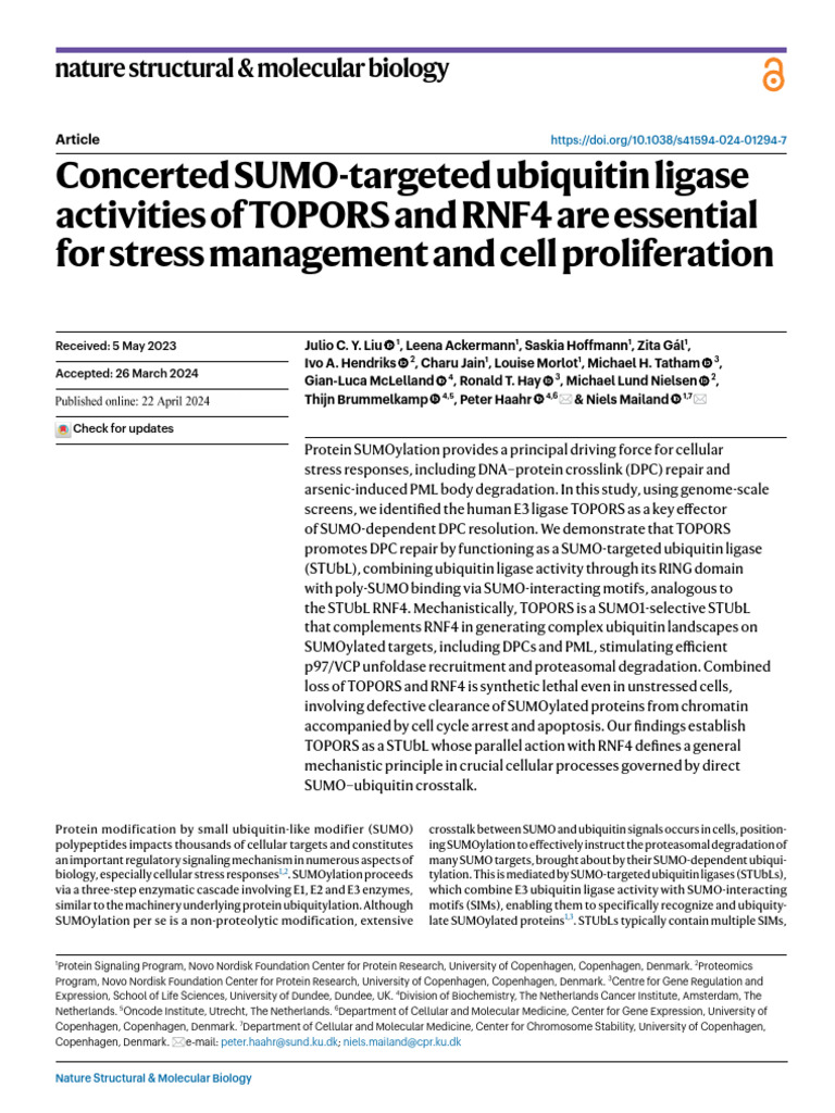 Liu-2024-Concerted SUMO-targeted ubiquitin lig | PDF | Ubiquitin ...