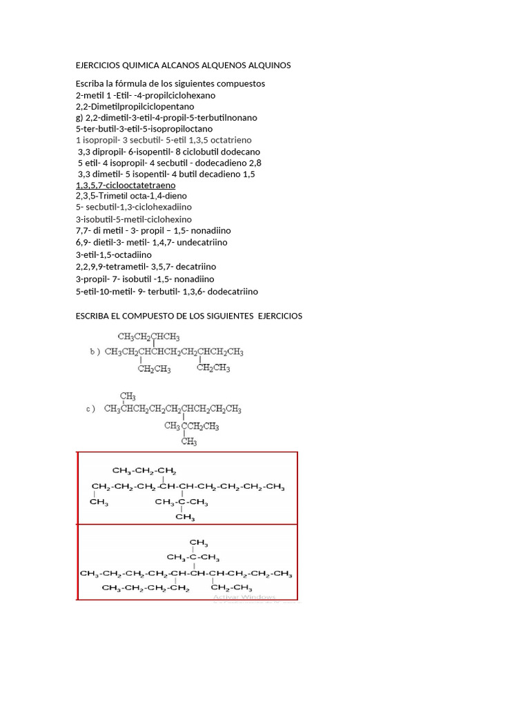 Ejercicios Enviar Quimica Alcanos Alquenos Alquinos | PDF
