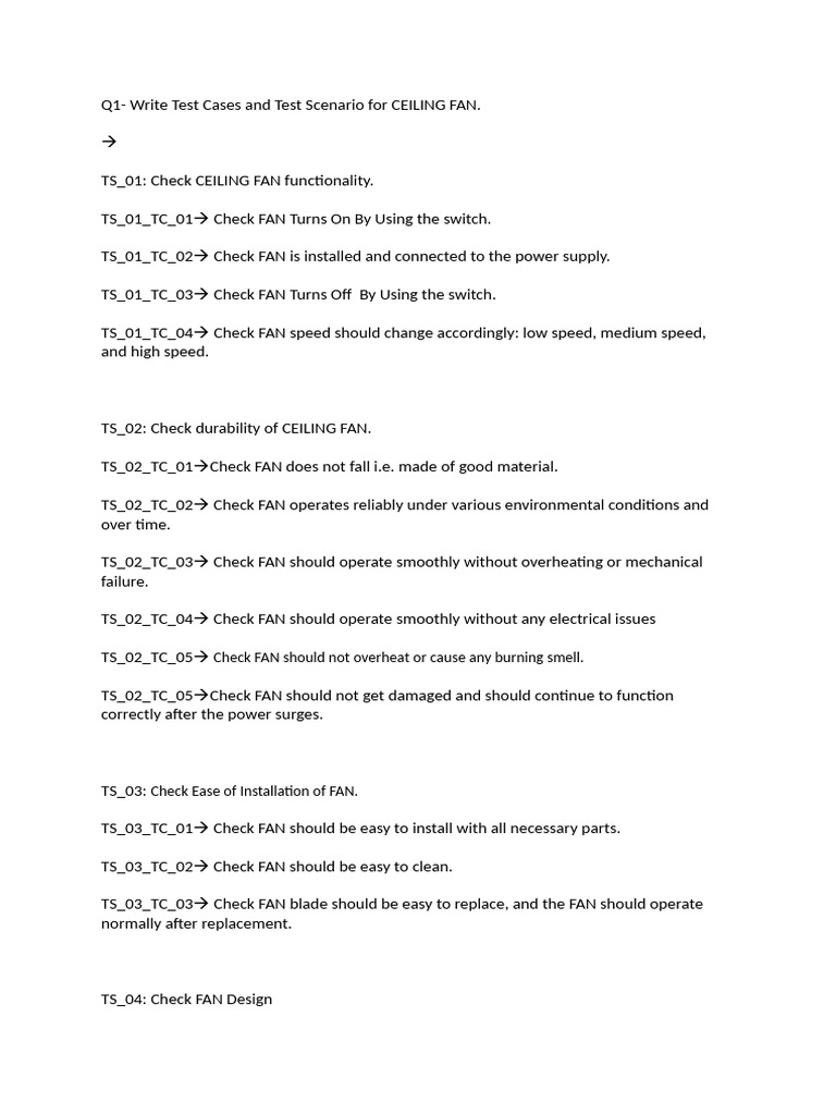 Test Cases for Ceiling Fan Functionality | PDF | Automated Teller ...