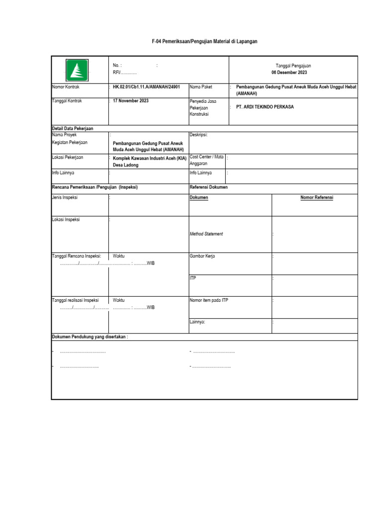F-04 Pengajuan Material | PDF