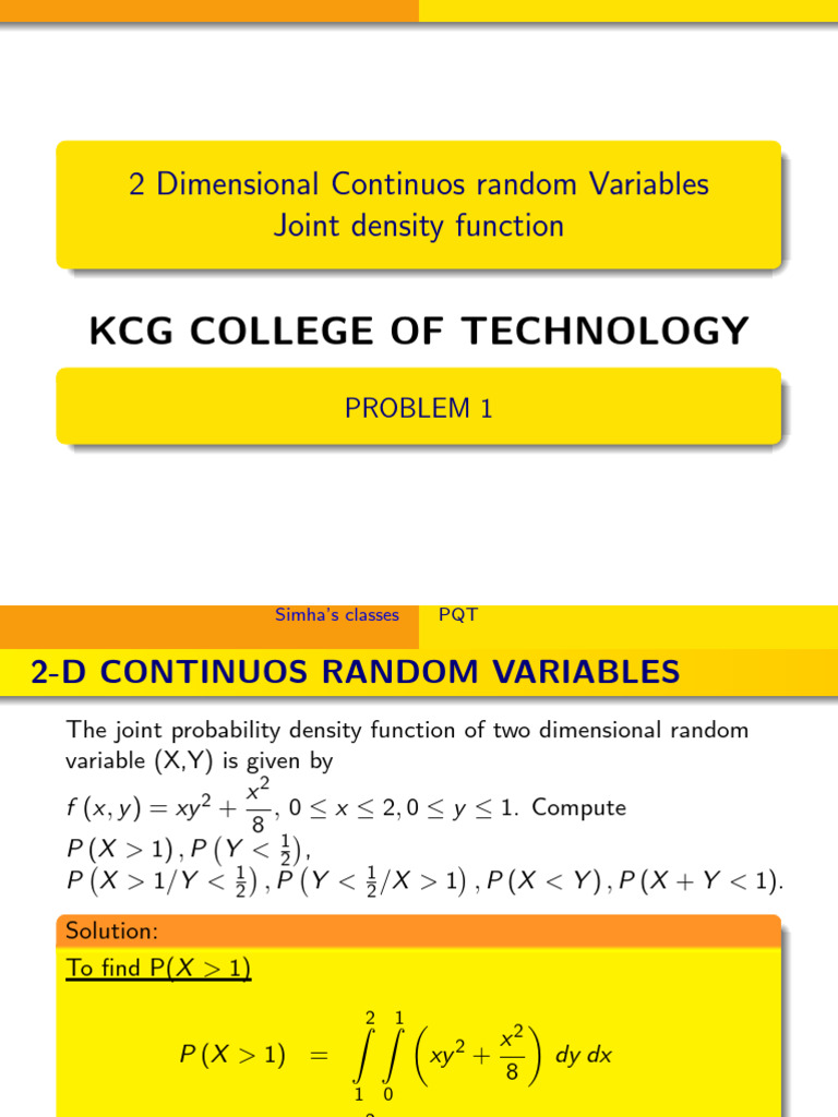Two - Dimensional Continuous Randomvaribles - Problem - 1 | PDF | Applied Mathematics ...