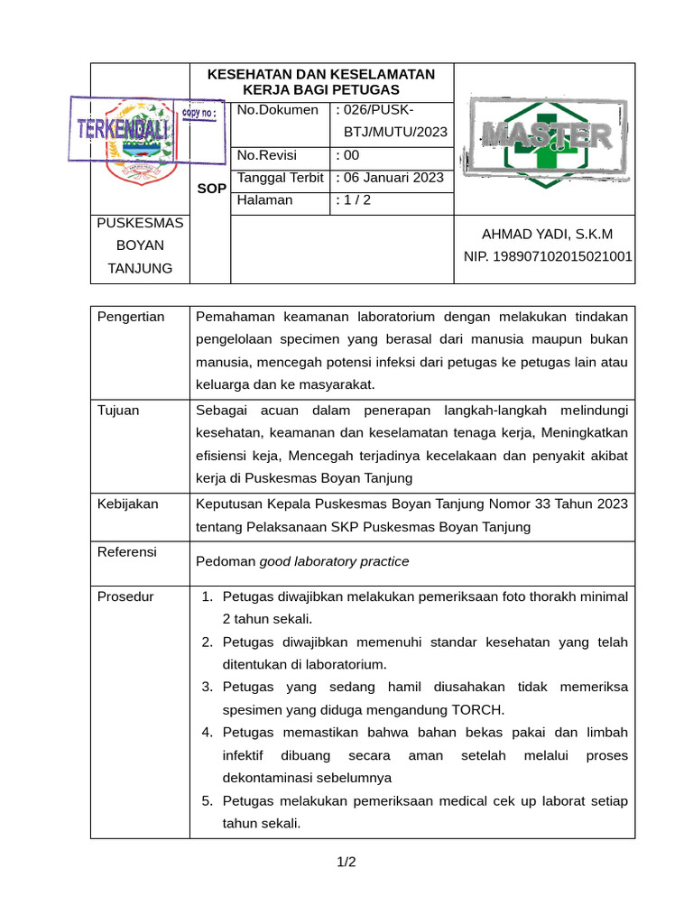Sop k3 Bagi Petugas | PDF