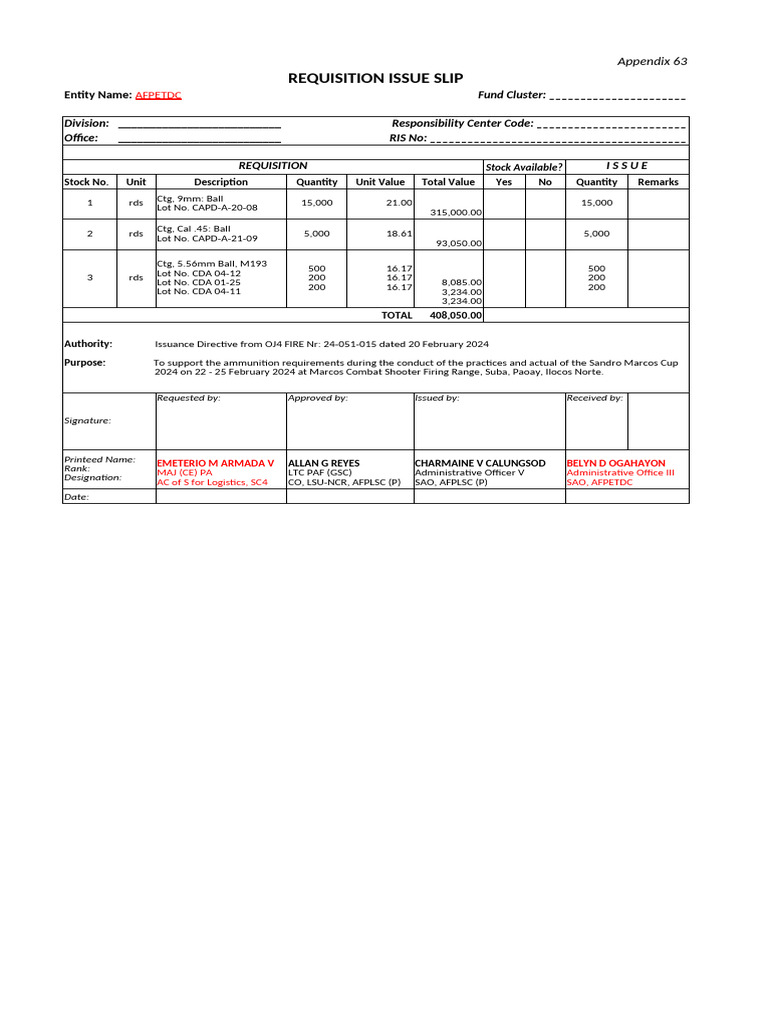 Requisition Issue Slip for Ammunition | PDF | Flight | Ammunition