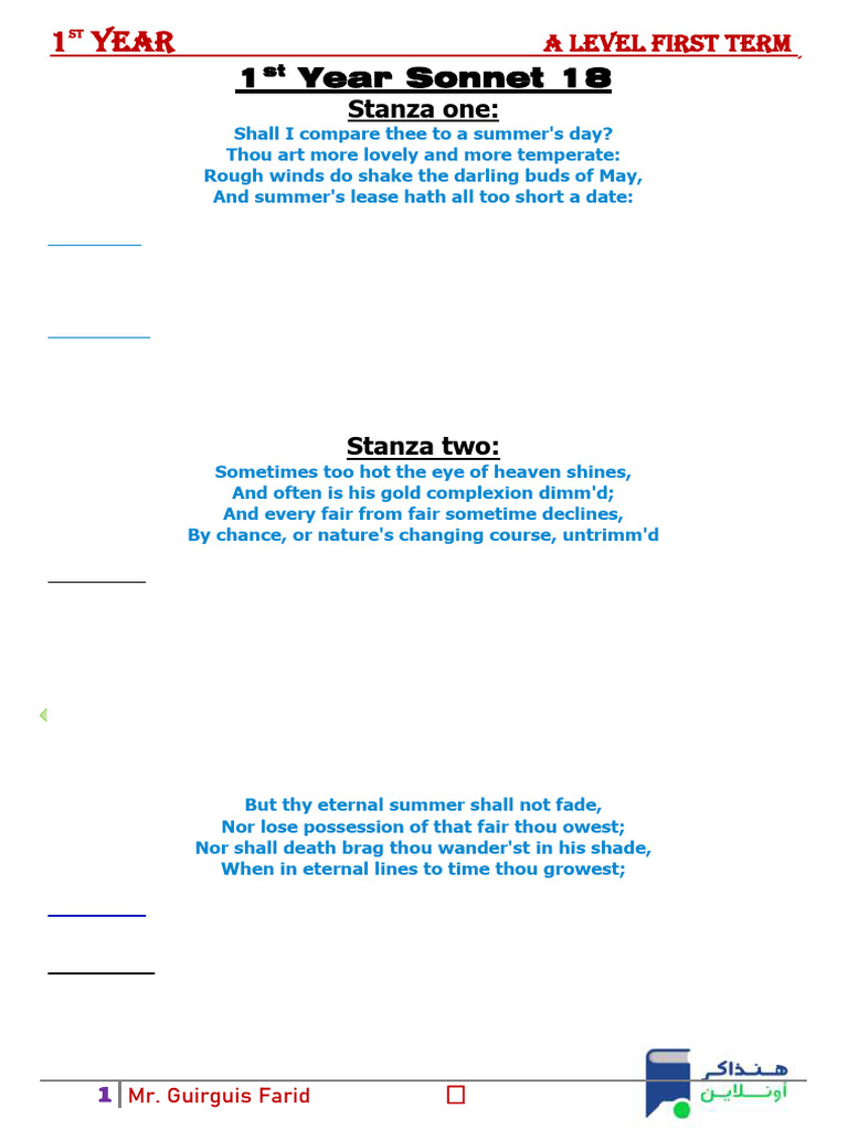 Analysis of Shakespeare's Sonnet 18 | PDF | Poetry | Sonnets