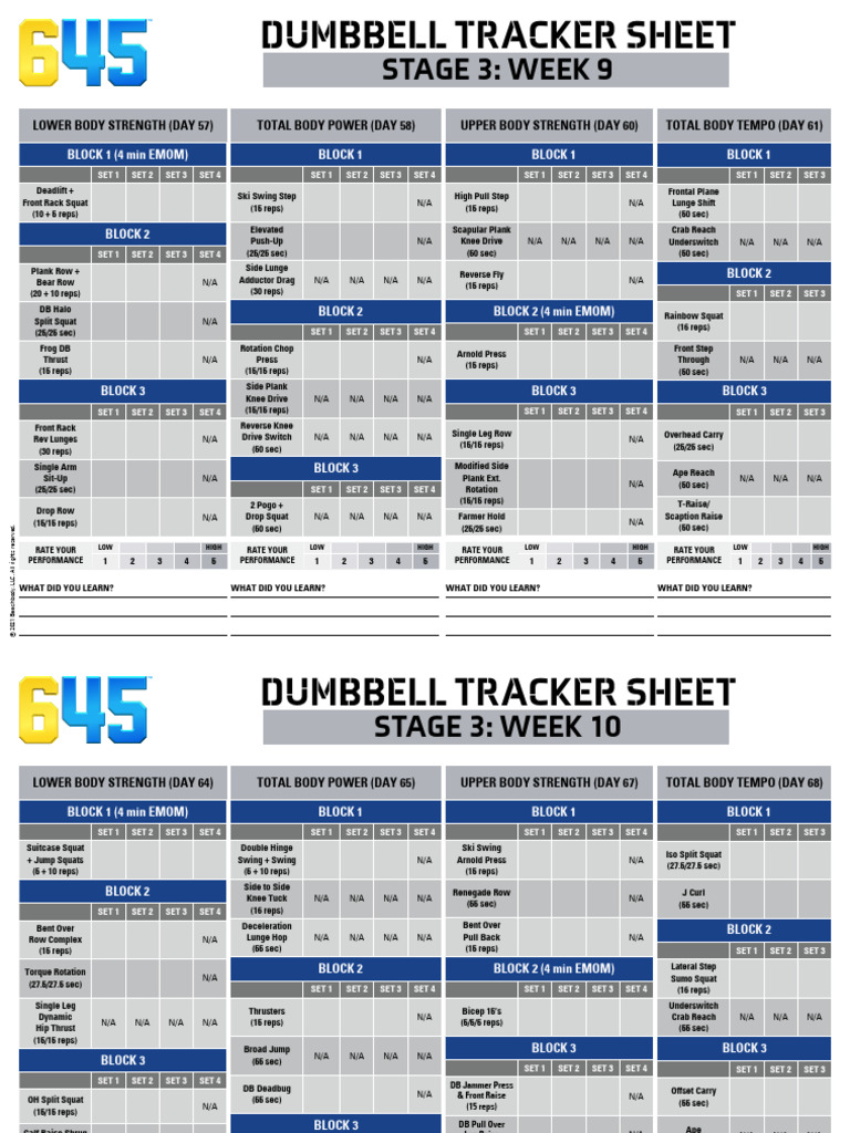 645 Dumbbell Workout Tracker | PDF | Weight Training | Physical Exercise