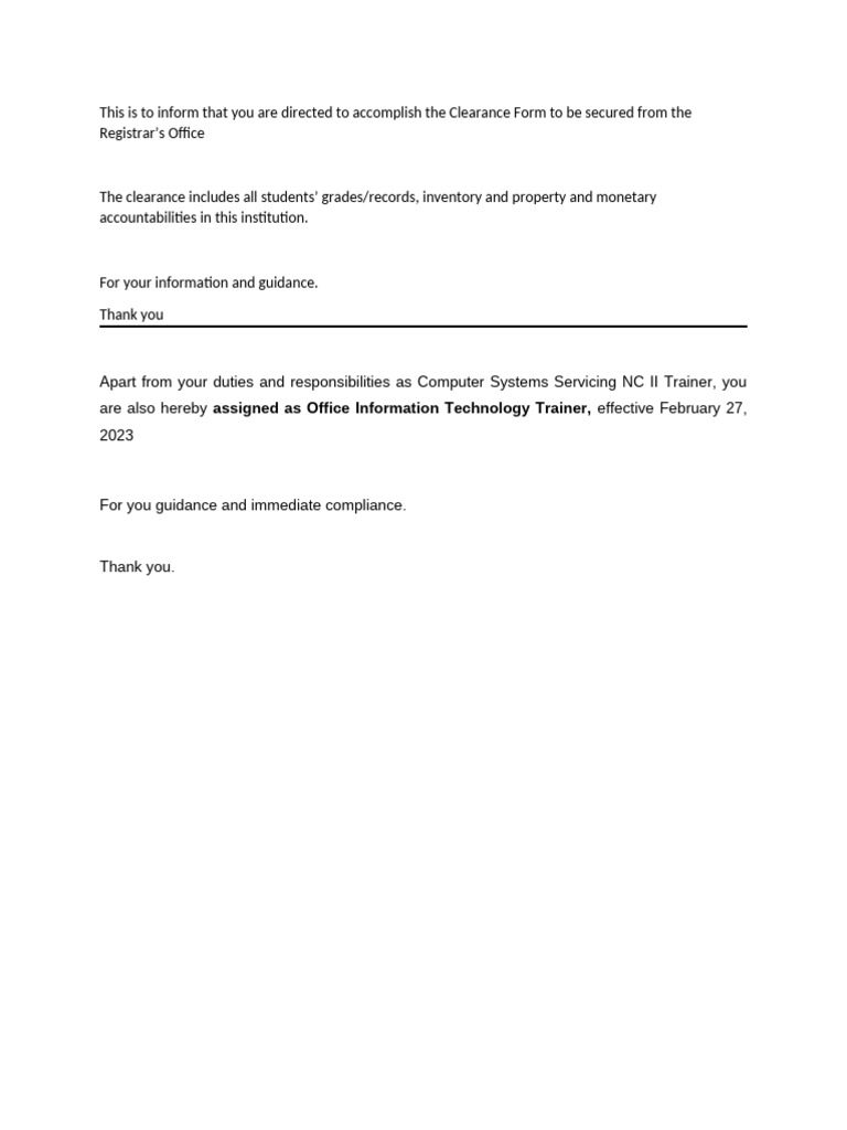 Memo Clearance Instructions for Trainers | PDF